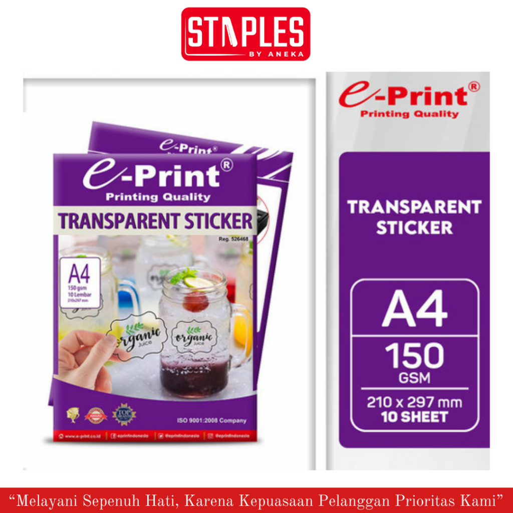 Jual Transparent Sticker E-print A4 150gsm / Sticker Transparent ...