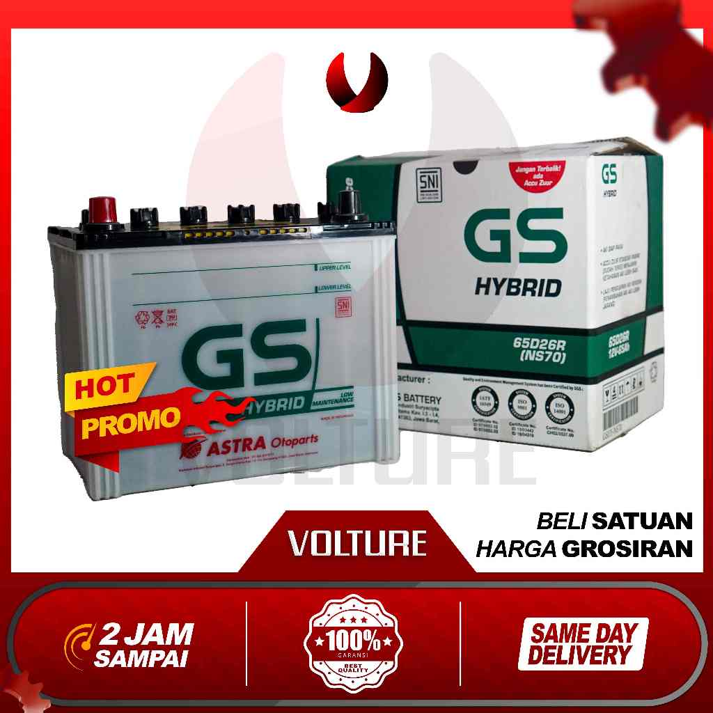 Jual Aki mobil BERGARANSI GS HYBRID ORI ASTRA NS70 ( 65D26R ) 65ah ...