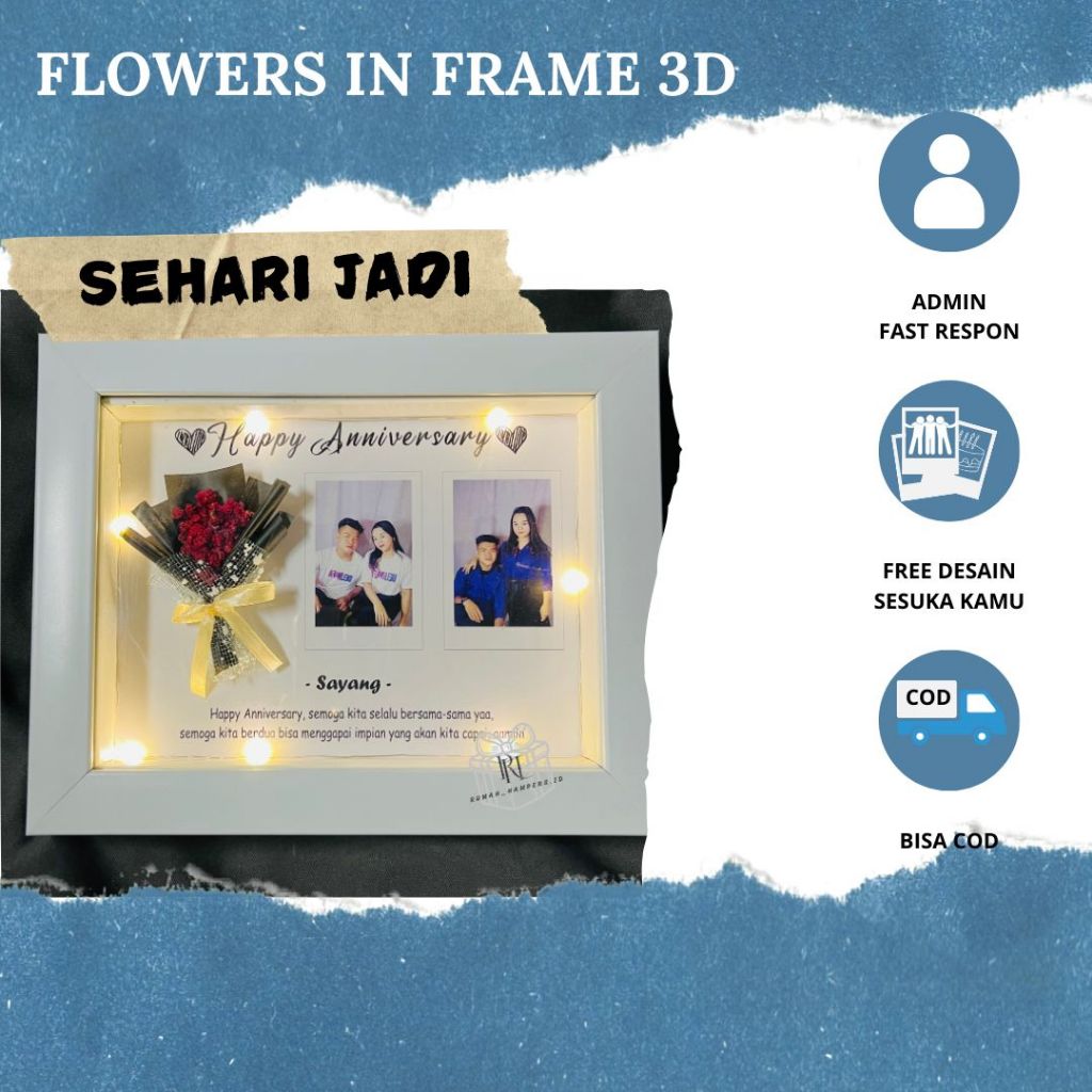 Jual KADO ULANG TAHUN COWOK CEWEK FRAME 3D PAKAI LAMPU / HADIAH WEDDING ...