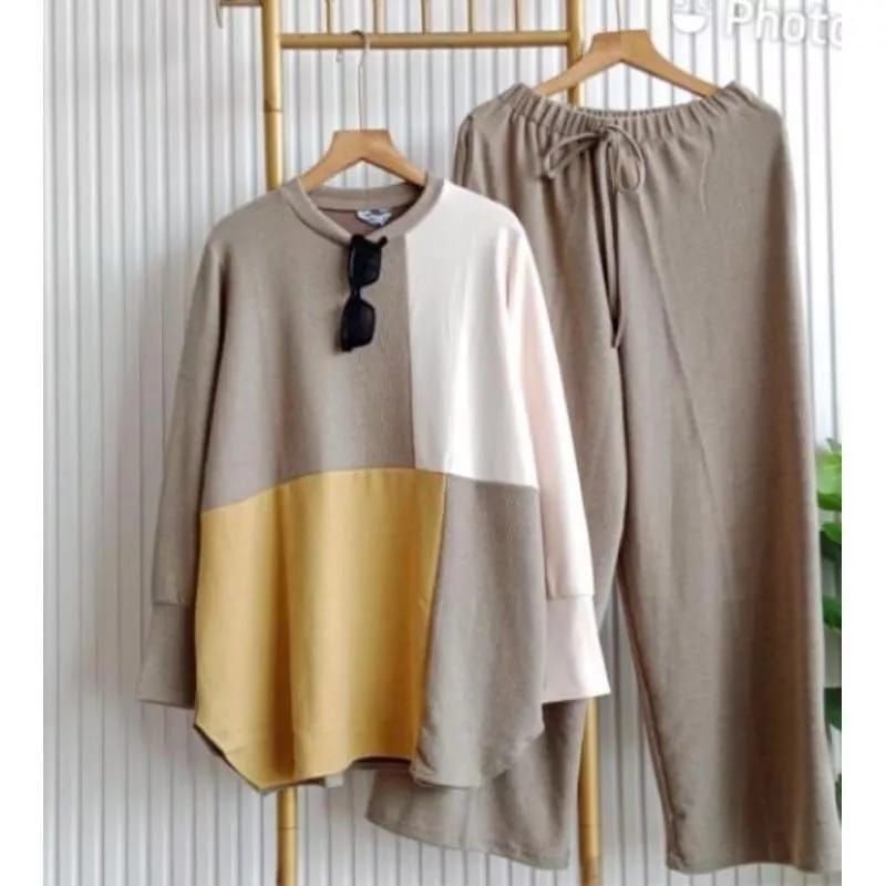 Jual One Set Haifa Setelan Wanita Kombinasi Crinkle Airflow | Shopee Indonesia