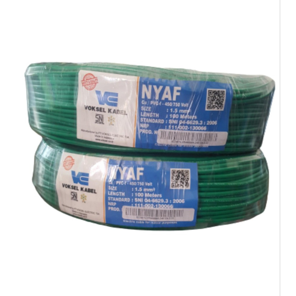 Jual KABEL LISTRIK NYAF 1.5mm ( Hijau ) Panjang 100 Meter MEREK VOKSEL ...
