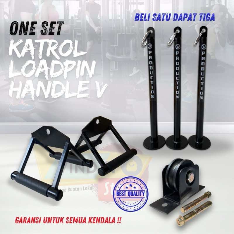 Jual 3 in 1 Alat Fitness Gym Pull Down Handle V Bar Loadpin Dumble ...