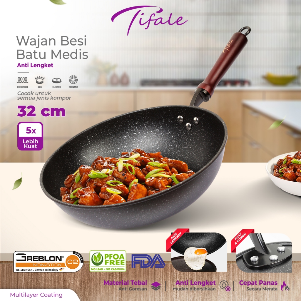 Jual Tifale Wajan Fry Pan Bahan Marble Anti Lengket 32 CM Wajan Penggorengan Maifan Stone Free ...