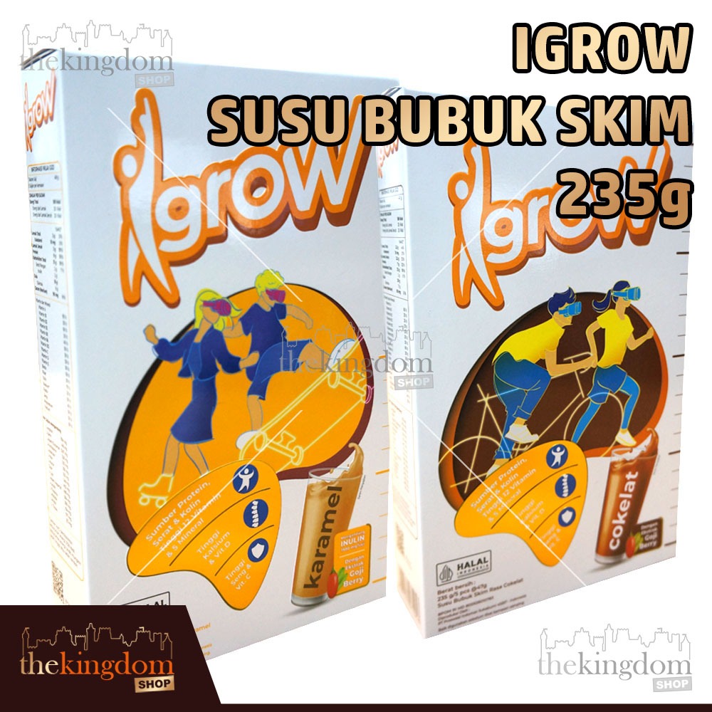 Jual iGrow Susu Bubuk Skim Milk Pertumbuhan Rendah Lemak Tumbuh Kembang Cokelat Karamel Vanila ...