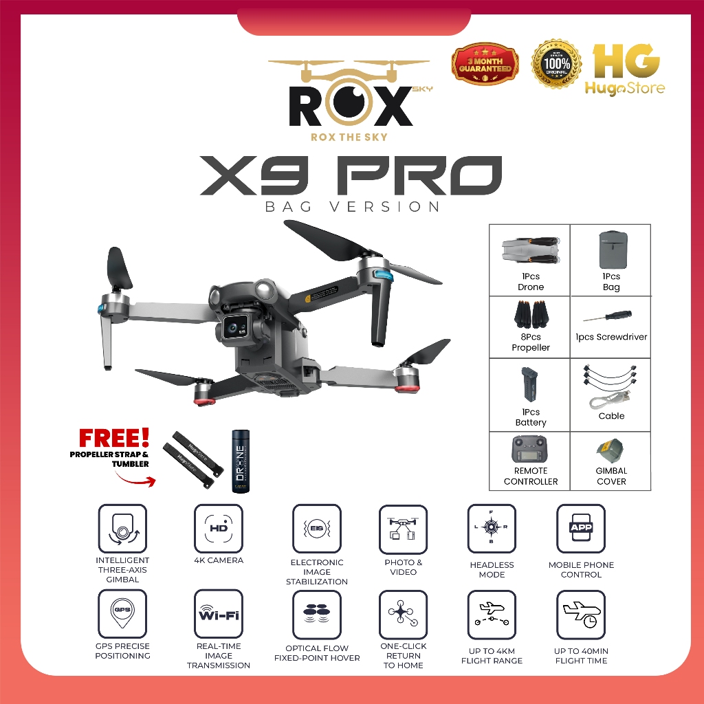 Jual ROX X9 PRO GPS 3-Axis Gimbal 4KM Camera 4K 30 Min RC Quadcopter ...