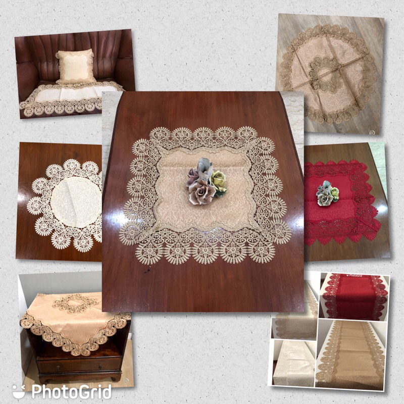 Jual Table Runner/Sarung bantal/Taplak bulat dan kotak renda polos DK ...