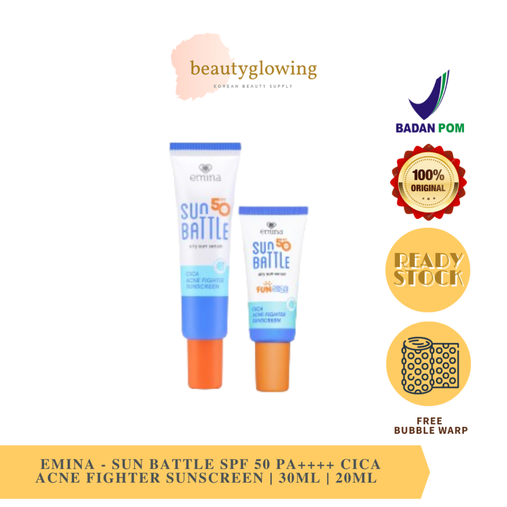 Jual Emina Sun Battle Spf 50 Pa++++ Cica Acne Fighter Sunscreen | 30ml ...