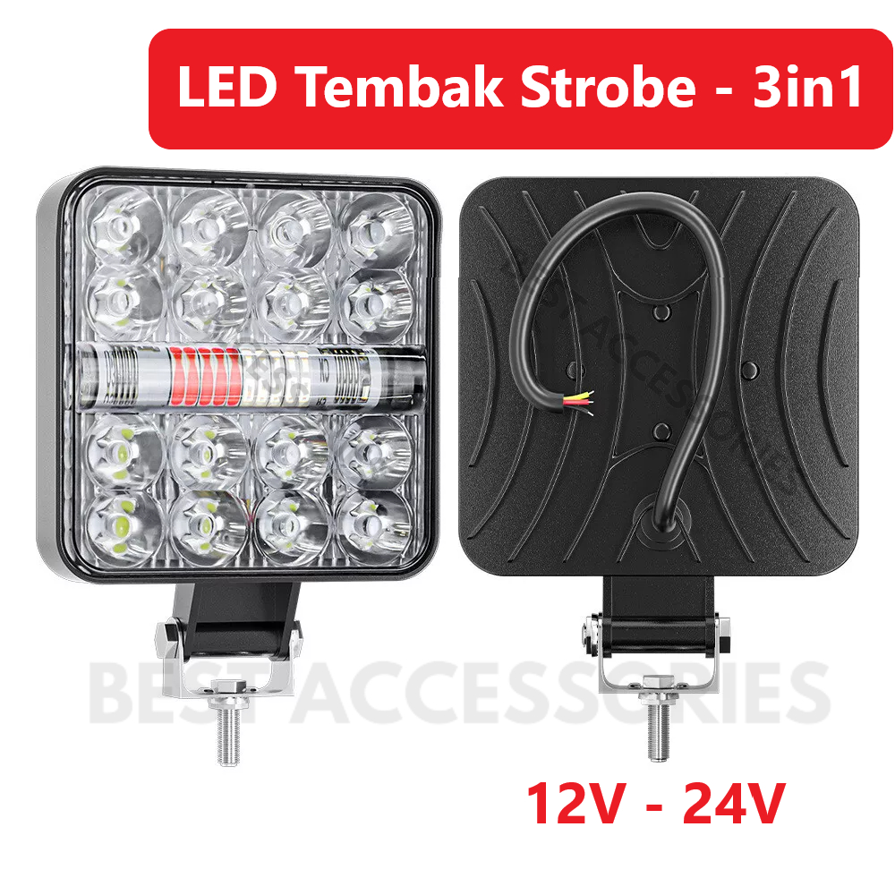 Jual LED Sorot Strobe 48W 3in1 Lampu Tembak 16 Mata Offroad IP67 ...