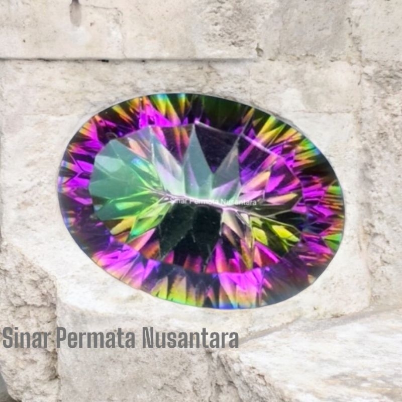Jual Natural batu mulia permata rainbow mystic quartz oval cutt 15x20mm ...