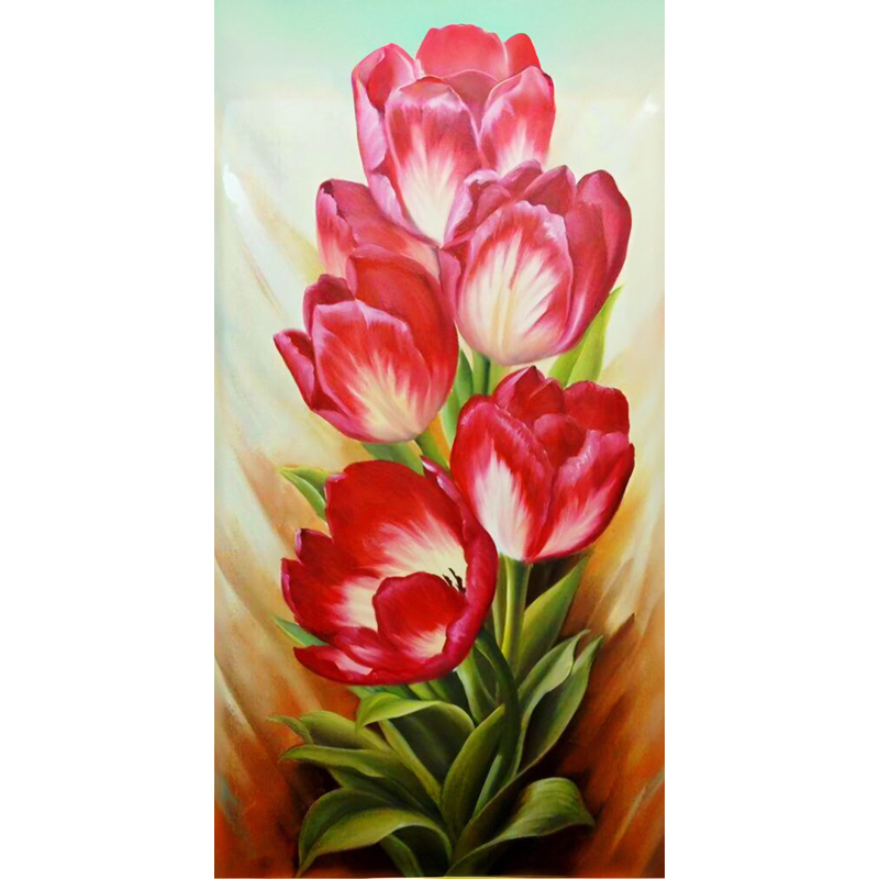 Jual hiasan dinding lukisan cetak bunga tulip mekar plus bingkai uk ...