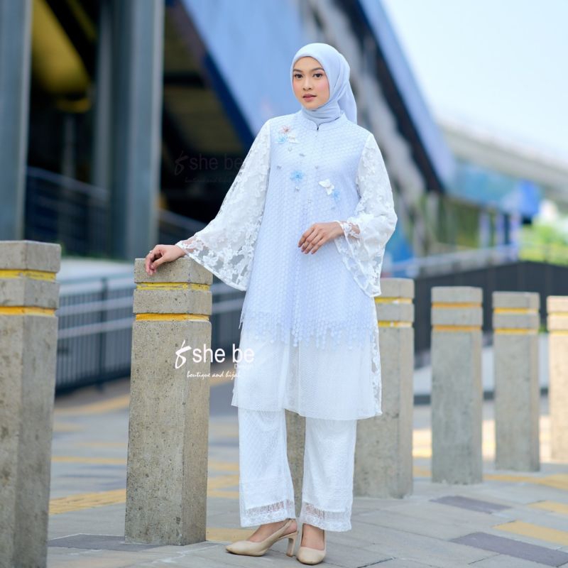 Jual shebe design Khalisa Tunik Ice Blue tunik brokat | Shopee Indonesia