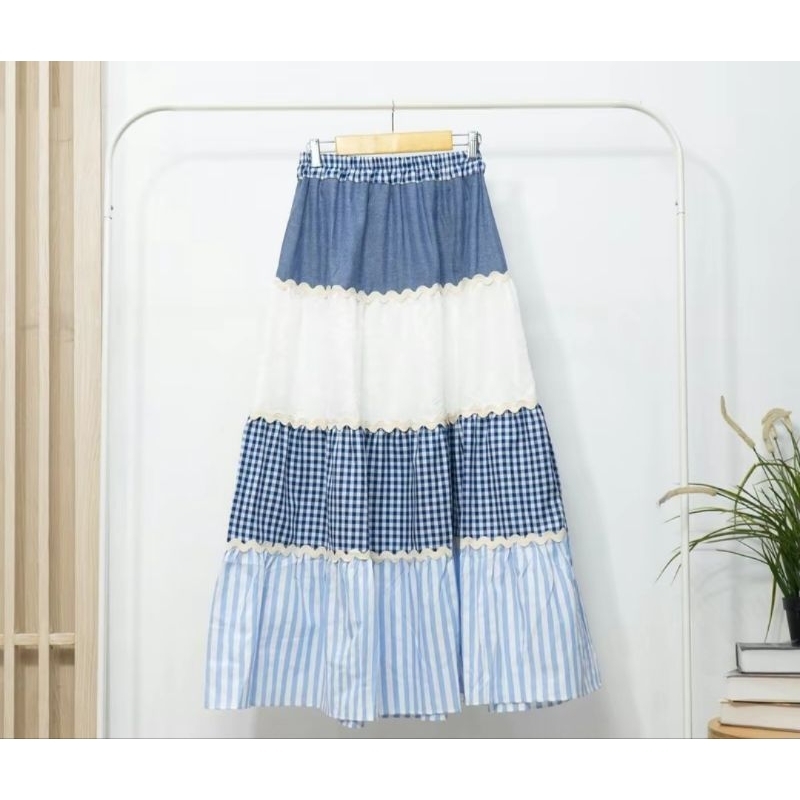 Jual ROK MAXI UMPAK-UMPAK KOMBINASI BRUKAT WARNA DENIM MEWAH SUPER ...