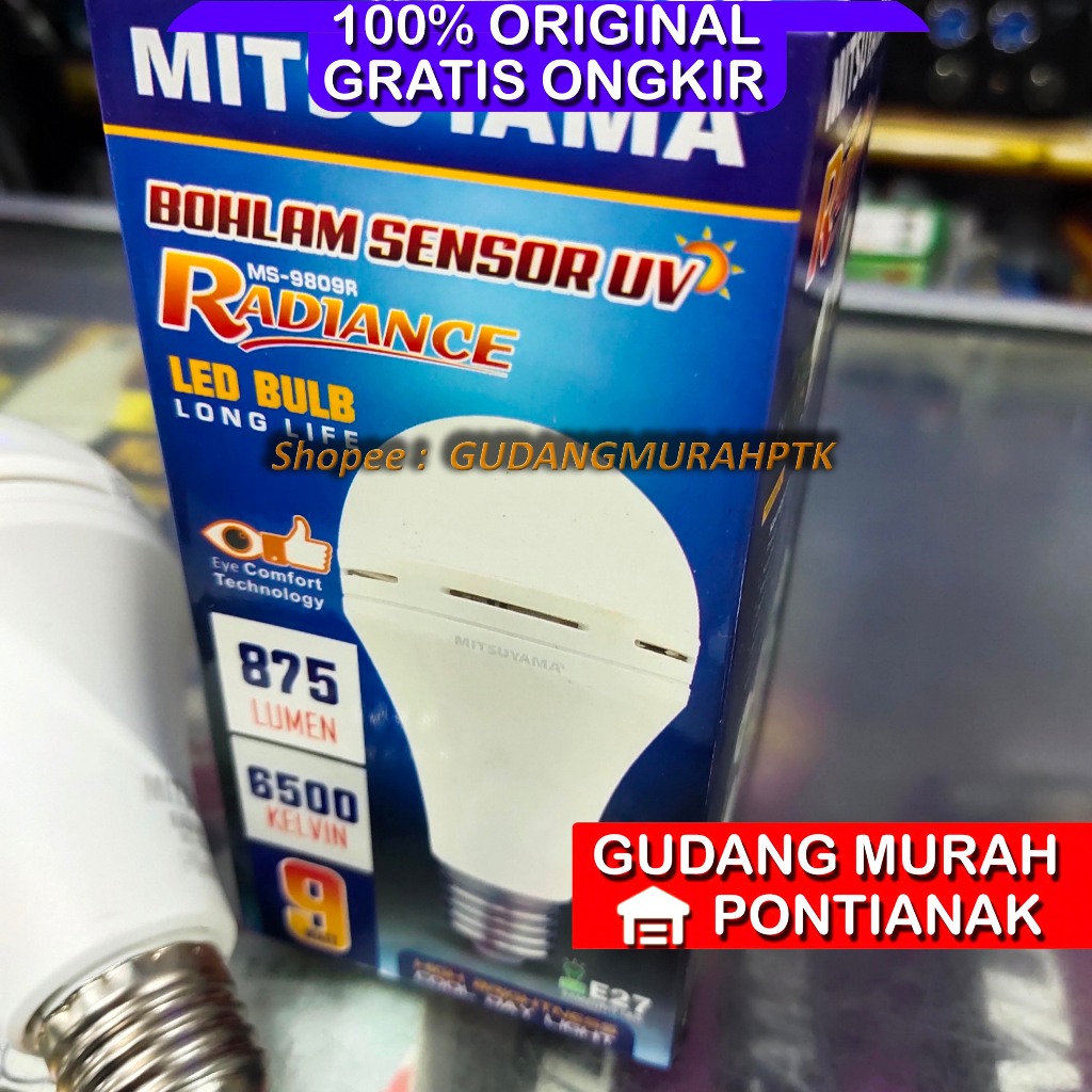 Jual Lampu Sensor Cahaya 9 Watt Radiance Mitsuyama LED Bulb SERIE MS-9809R LONG LIFE cahaya ...