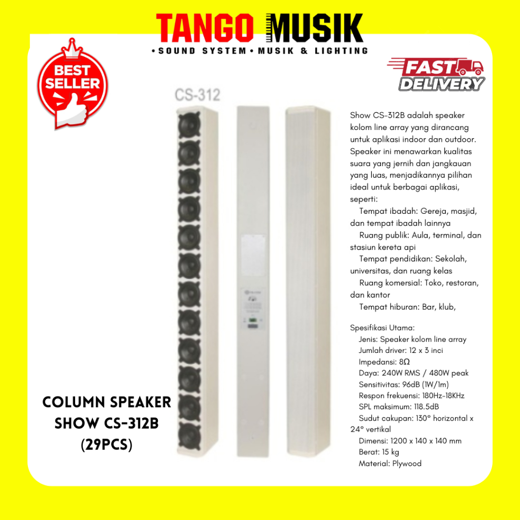 Jual Show CS-312 B Column Speaker Merk Show Isi 12 Ukuran 3 Inch Original / Speaker Column untuk ...