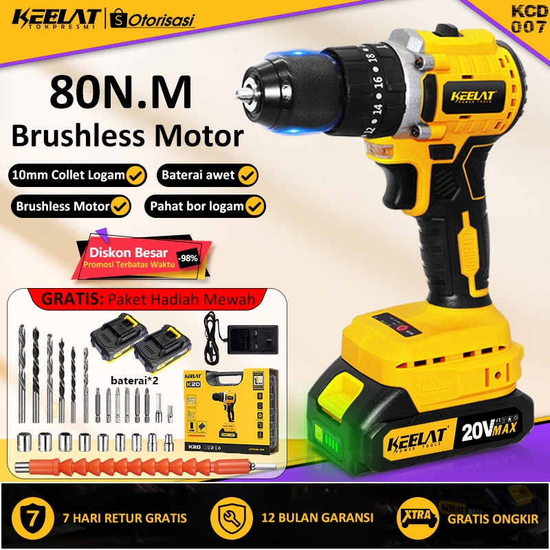 Jual 【KEELAT-KCD007】80N.M Bor Cordless Mesin Bor Listrik Brushless ...