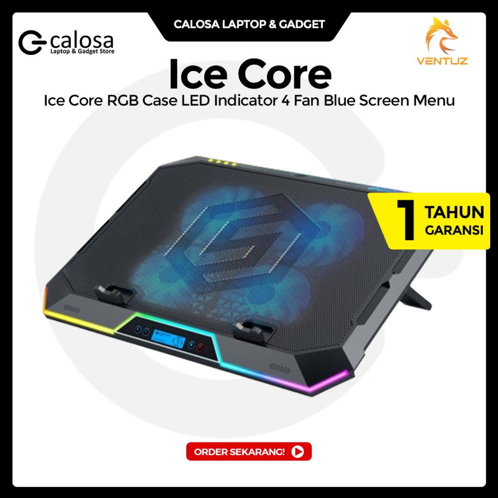 Jual COOLER PAD VENTUZ ICE CORE RGB LED INDICATOR CASE 4 FAN BLUE ...