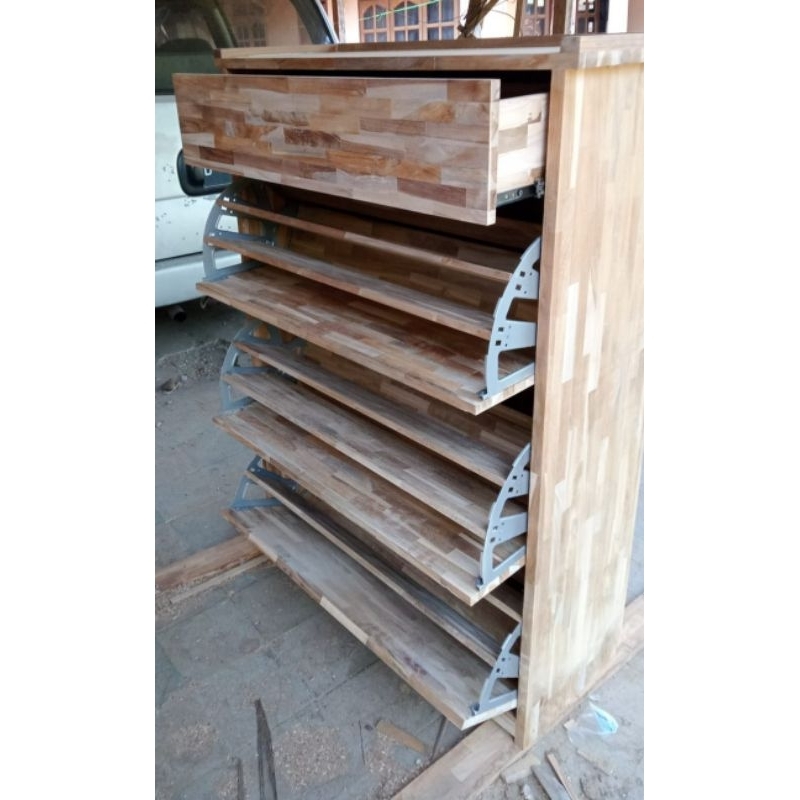 Jual lemari sepatu kayu jati susun tingkat 3 dan 1 laci | Shopee Indonesia