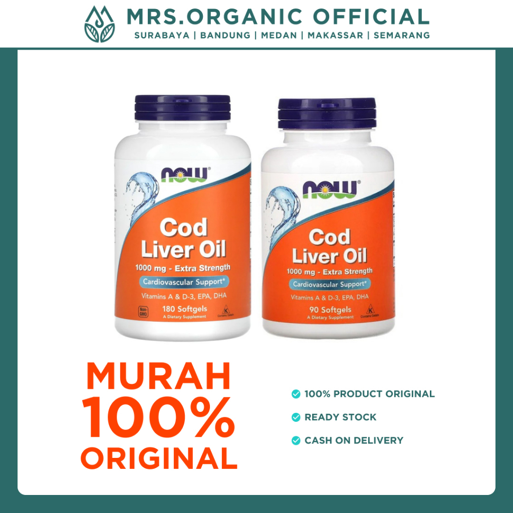Jual Suplemen Vitamin Cod Liver Oil Now Foods Extra Strength 1000mg ...