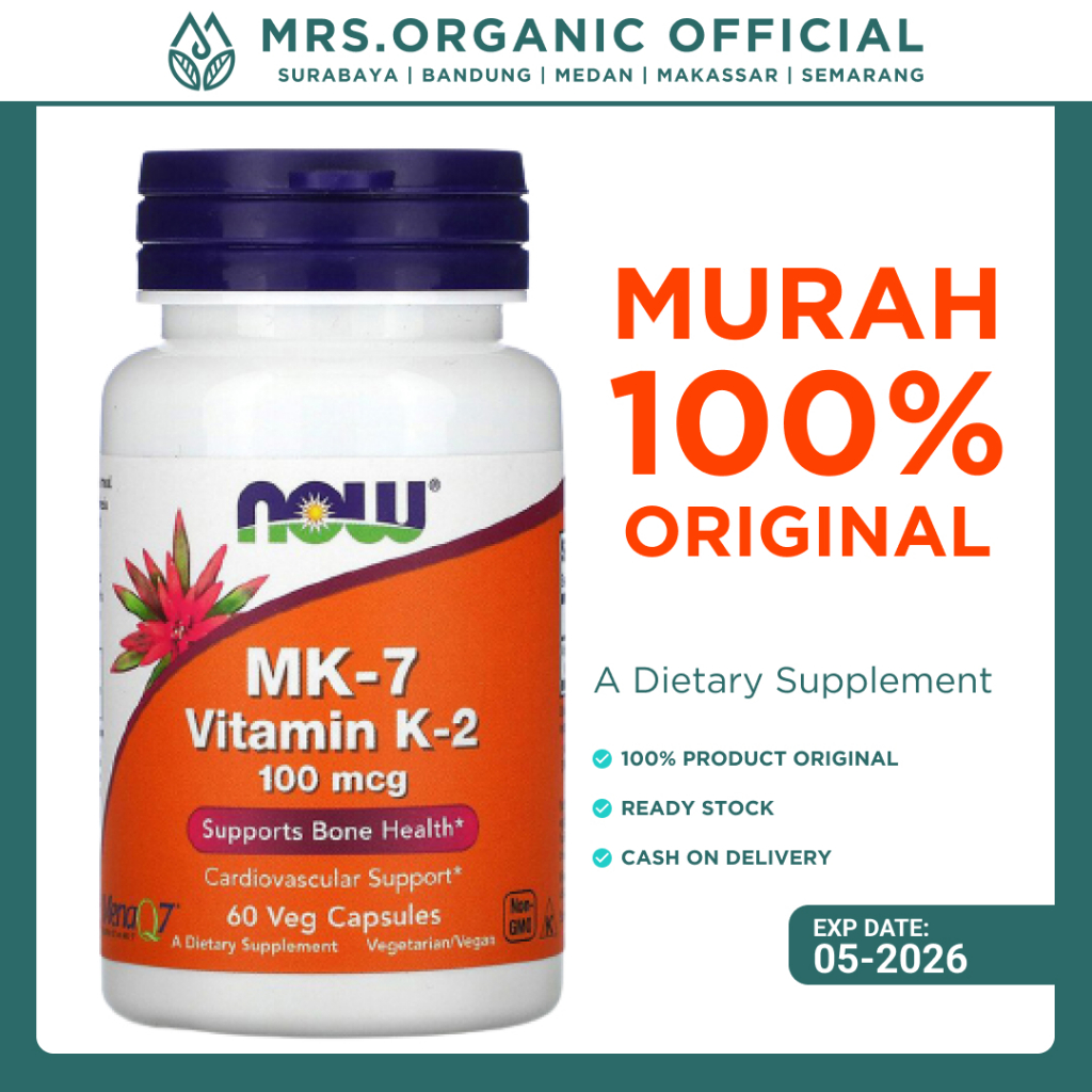 Jual Suplemen Vitamin K K2 K 2 MK7 NOW Foods - 100 mcg - 60 Vcaps | Shopee Indonesia