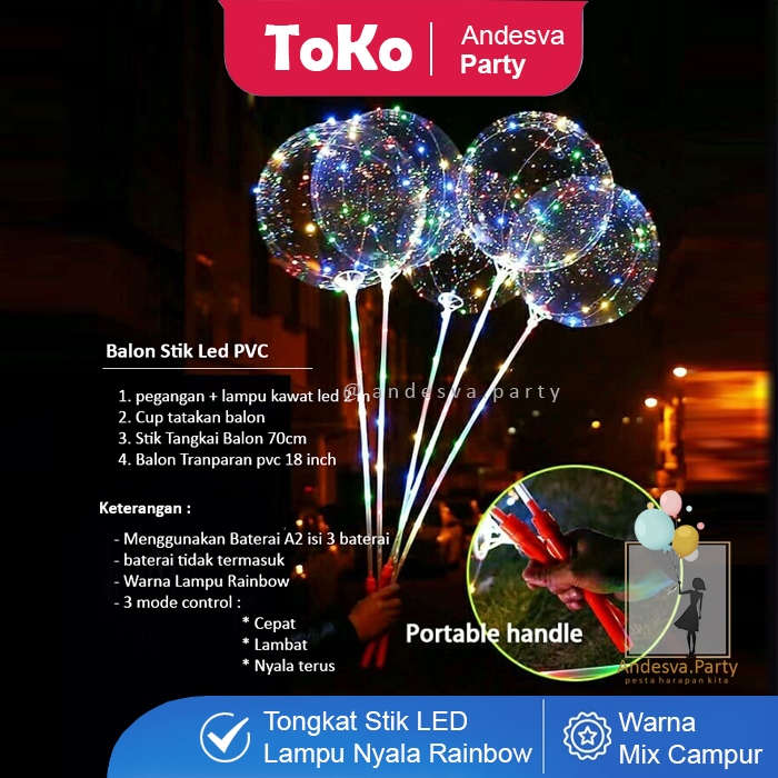 Jual Balon led stik pvc baterai / balon pvc led transparan lampu ...