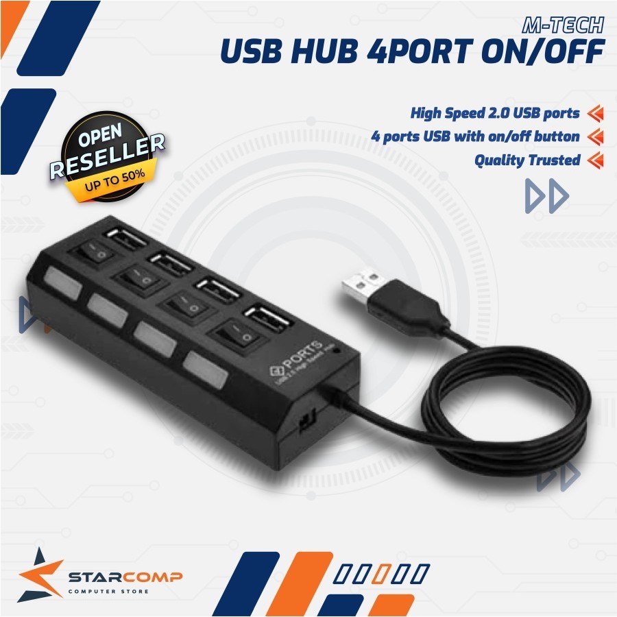 Jual M-Tech USB Hub 4 Port USB2.0 With On-Off | Shopee Indonesia