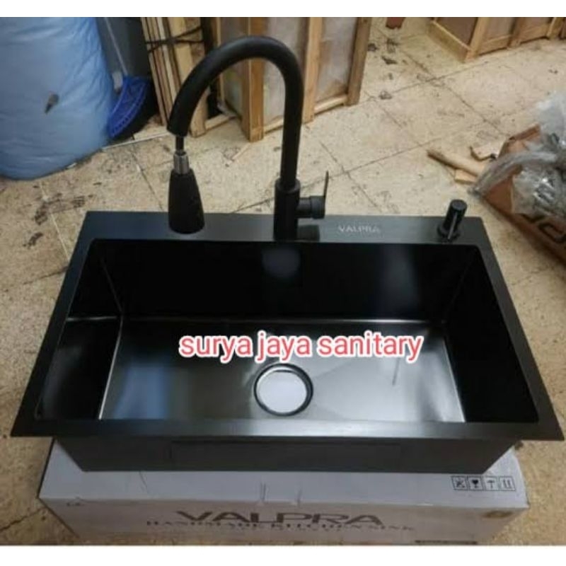 Jual Paket komplit kitcehn Sink Valvra 75 cm x 45 cm Black / kitchen ...