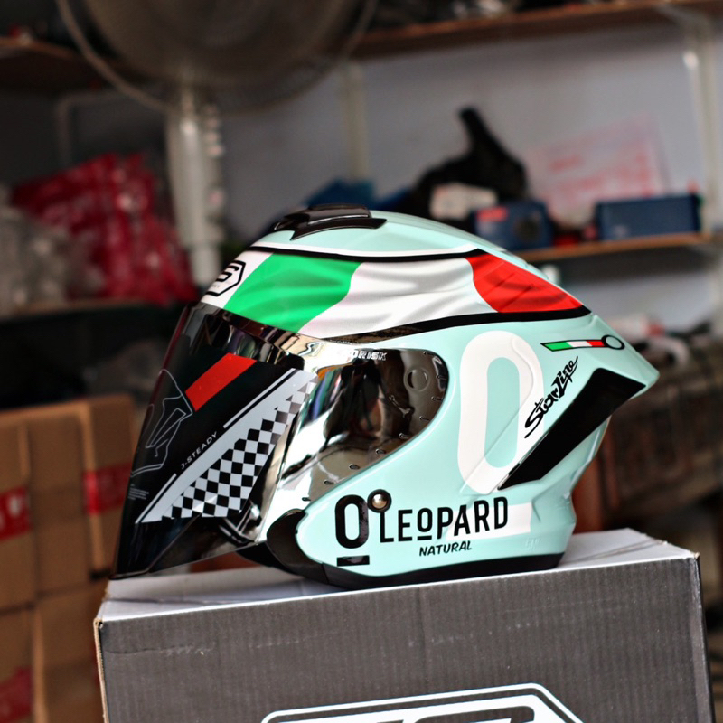Jual HELM JS ARMOR MOTIF LEOPARD VISOR IRIDIUM SILVER PAKET GANTENG SNI ...