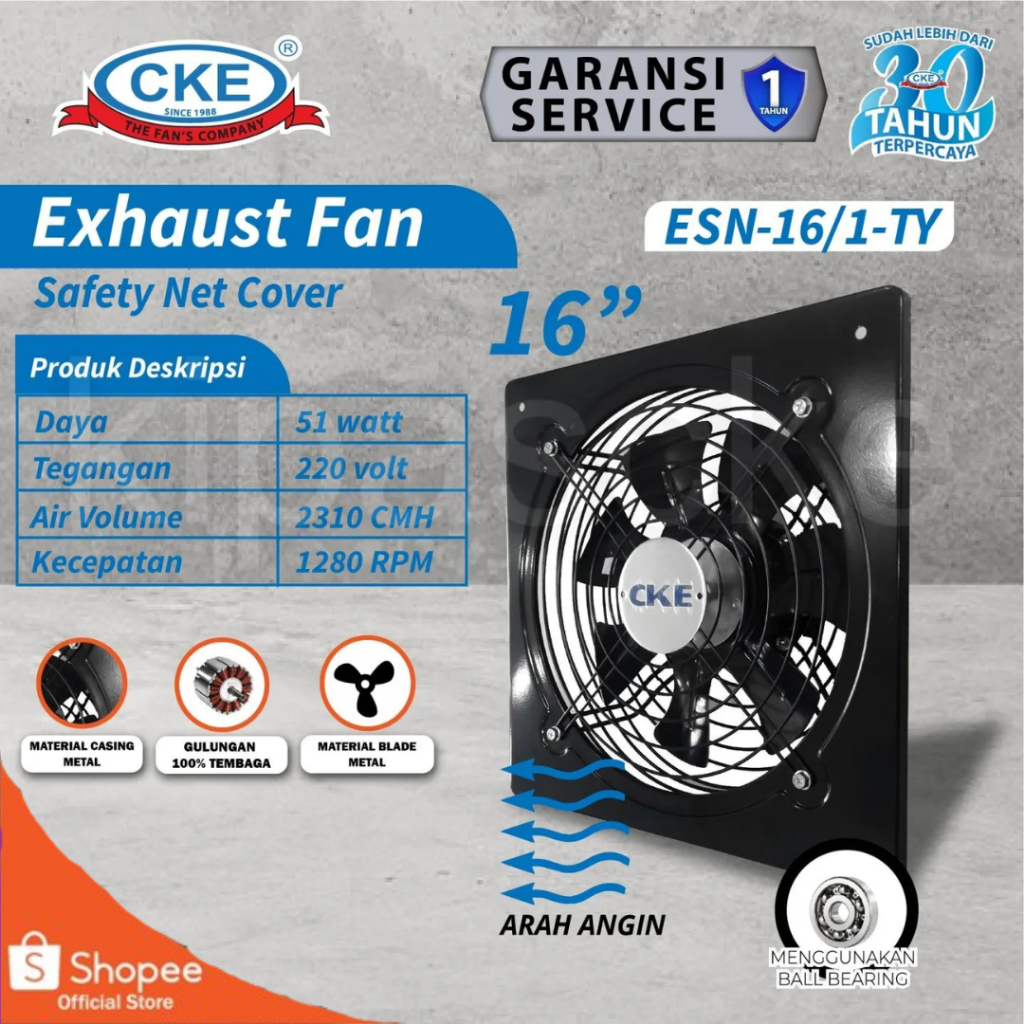 Jual CKE Exhaust Fan ESN-16/1-TY size 16" Inch Kipas Hisap Dinding / Wall Exhaust Fan Industrial ...