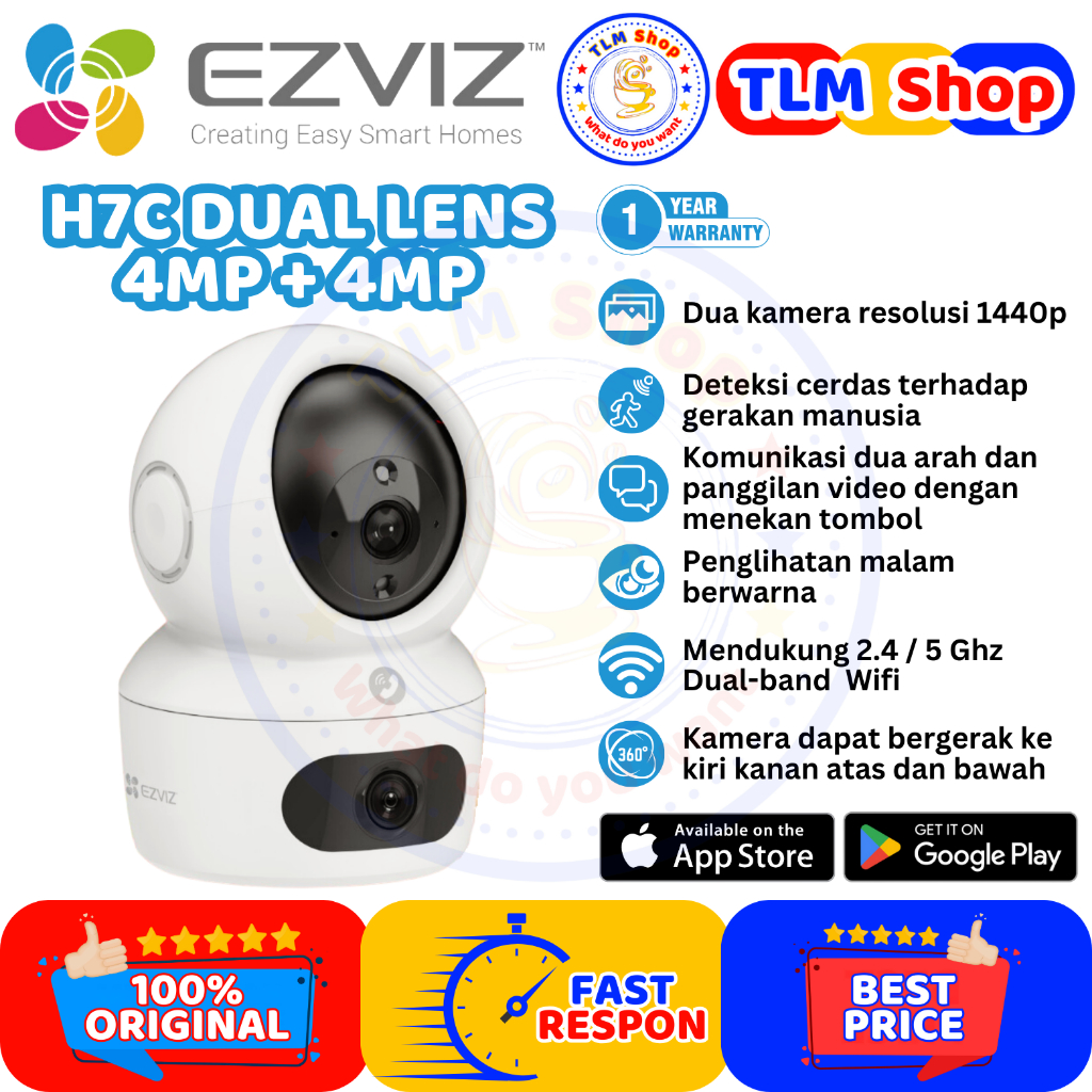 Jual EZVIZ H7C Dual Lens 2K+ & 2K+ / 4MP & 4MP Smart Home Wifi IP Camera CCTV Indoor 1440p Pan ...