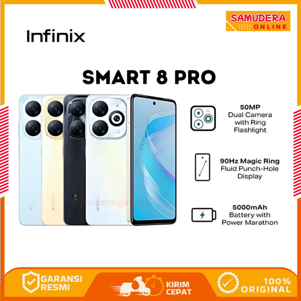 Jual Infinix Smart 8 Pro 8/128GB- Up to 8GB Extended RAM - 6.6" 90Hz Puch Hole Display - Helio ...