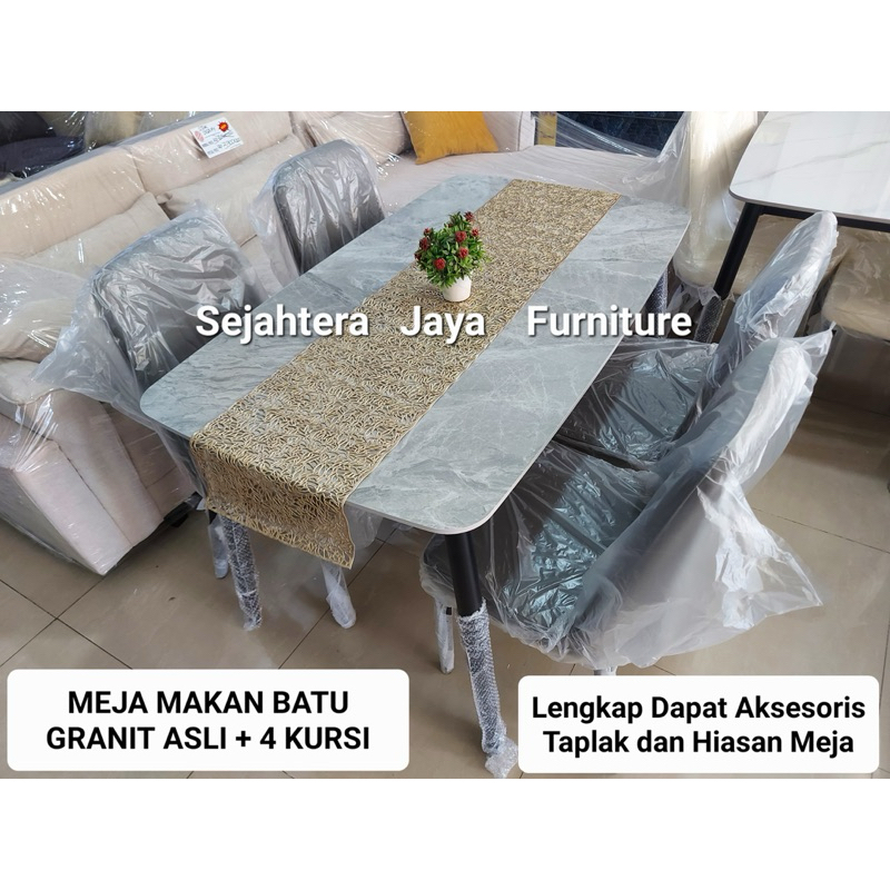Jual Set Meja Makan Batu Granit + 4 Kursi Kaki Besi | Shopee Indonesia