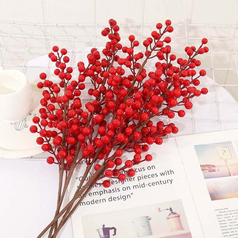 Jual Hiasan Bunga Holy Flower RED CHERRY Bean Natal Imlek Buket Vas ...