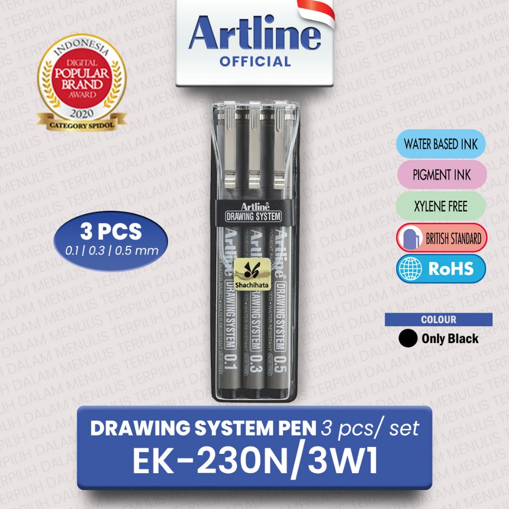 Jual SET Artline DRAWING SYSTEM Technical Drawing Pen Set Case EK-230N/3W1 - Drawing Pen 3 pcs ...