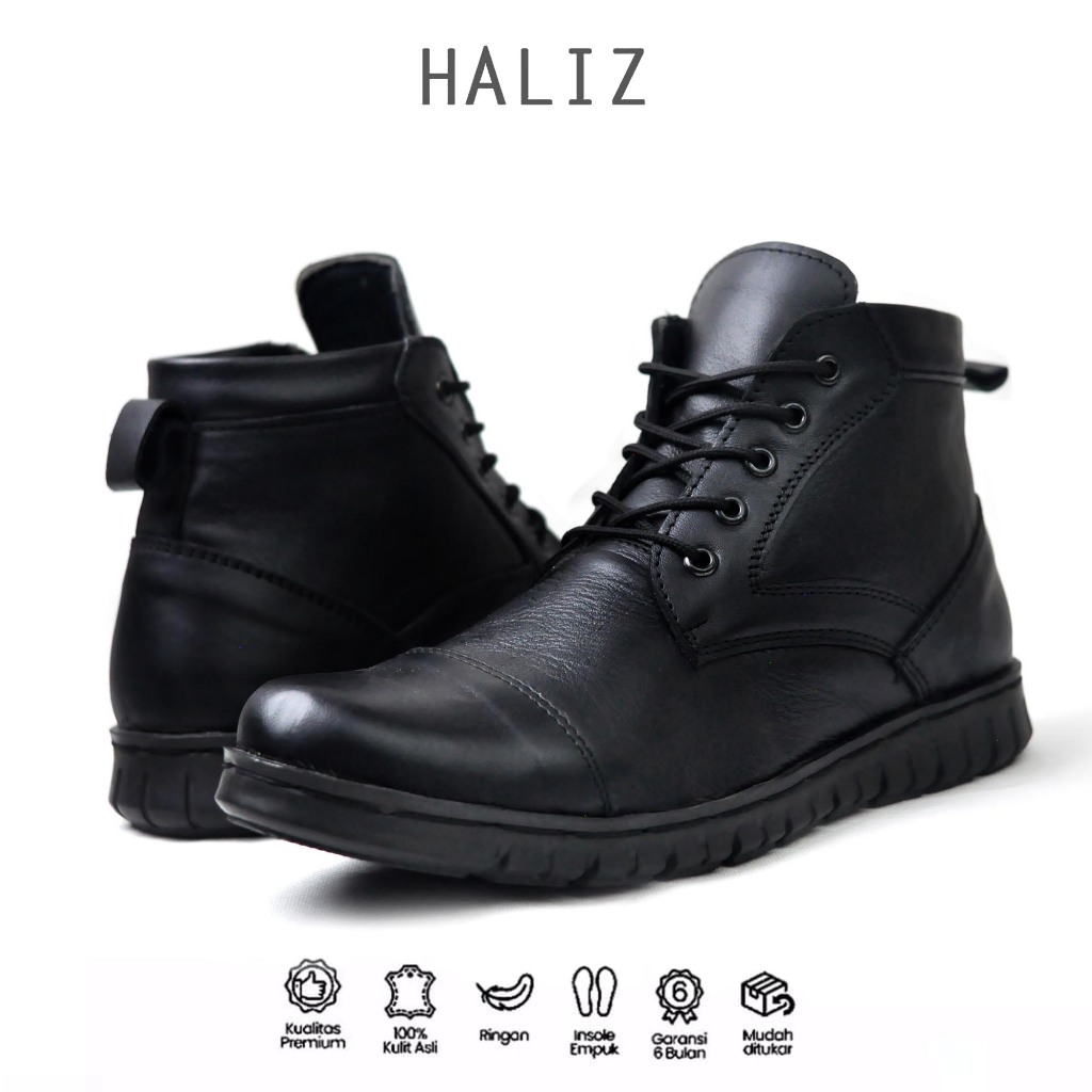 Jual Haliz - Boots Pria Kulit Geof Warna Hitam | Shopee Indonesia