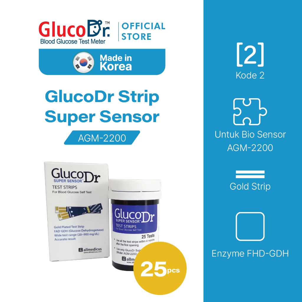 Jual GlucoDr Strip Tes 25 AGM 2200 Super Sensor| Strip Gula Darah ...