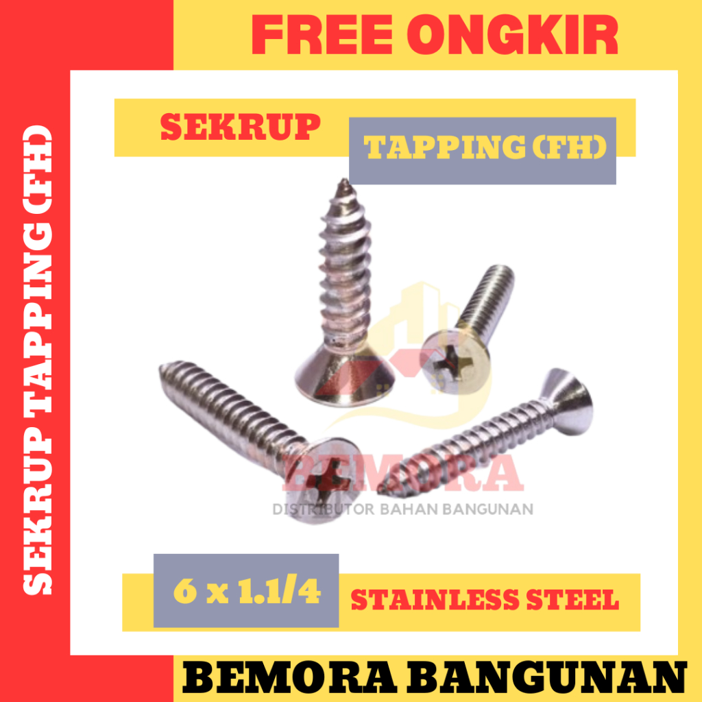 Jual Sekrup Tapping Stainless Steel / Tapping Screw SS HPL FH+ 6x1.1/4 ...