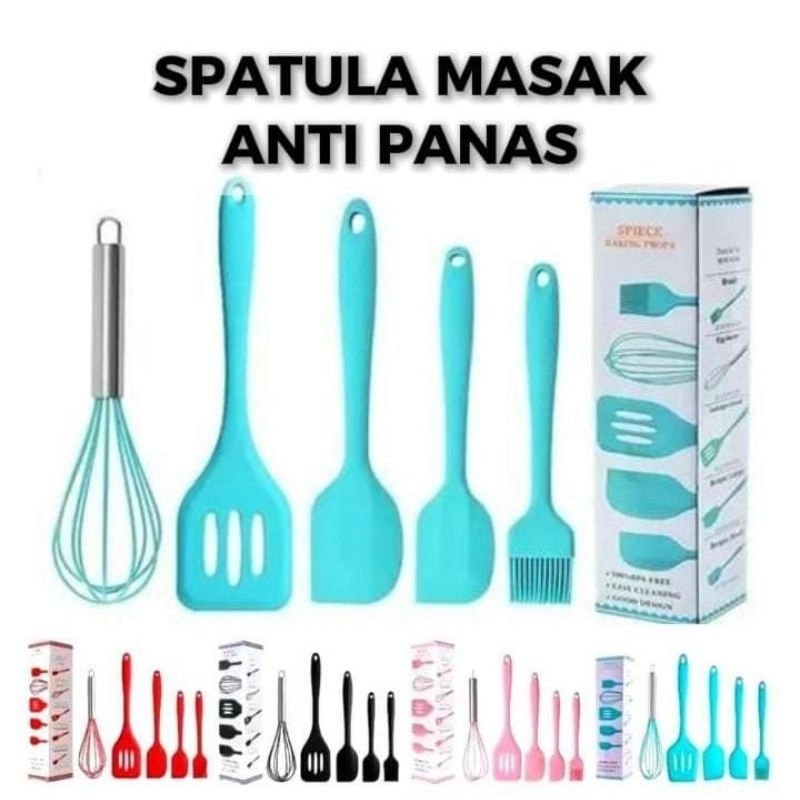 Jual Spatula Set Alat Masak 5 In 1 Sutil Scrap Kocokan Silicone/Silikon ...