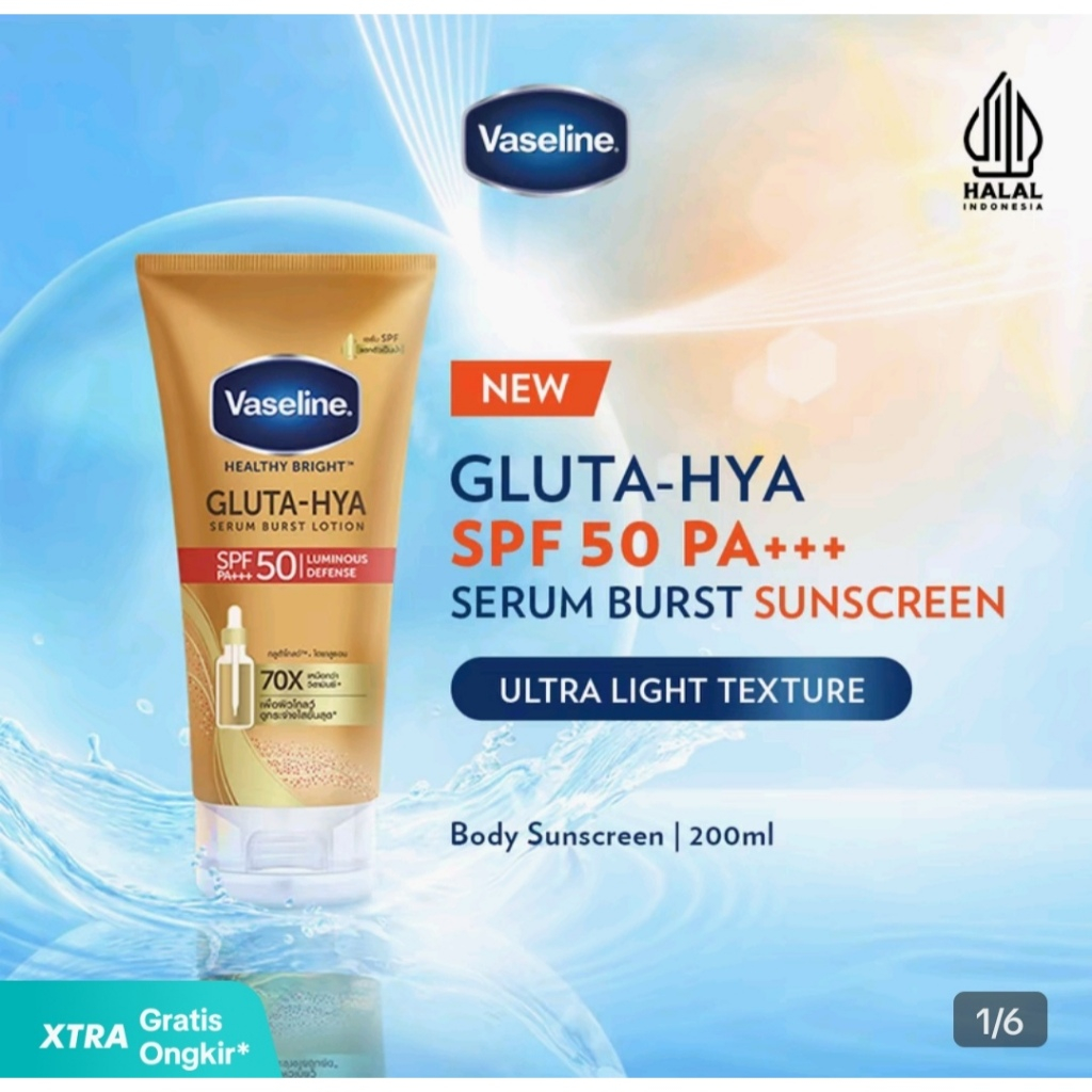 Jual Vaseline Healthy Bright Gluta Hya Serum Burst Sunscreen SPF 50 ...