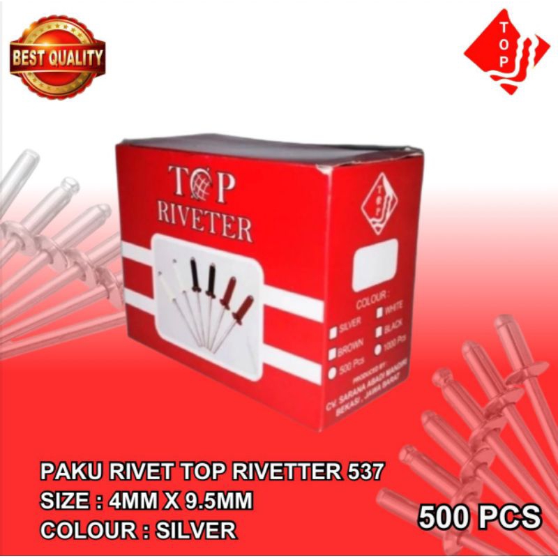 Jual Paku Rivet Aluminium TOP RIVETER 537 size 4mm x9.5mm isi 500pcs ...