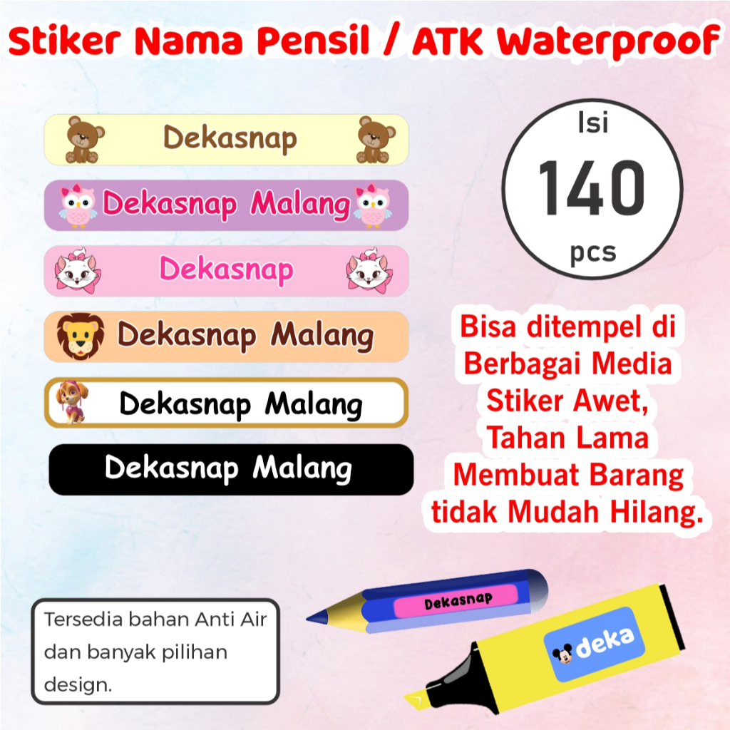 Jual Stiker Label Nama Pensil / ATK Custom Isi 140 pcs | Stiker Label ...