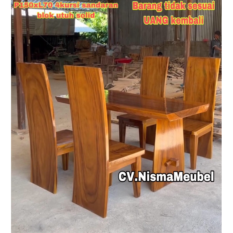 Jual Meja Makan Cafe Resto Kayu Solid Utuh Tanpa Sambungan 4 Kursi Blok ...