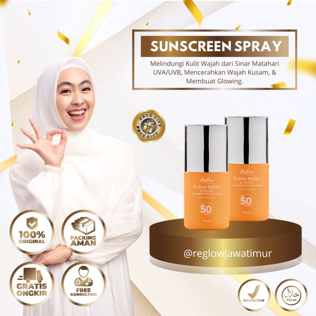 Jual Reglow Sunscreen Spray SPF 50+ PA+++ 30ml by dr. Shindy Putri ...