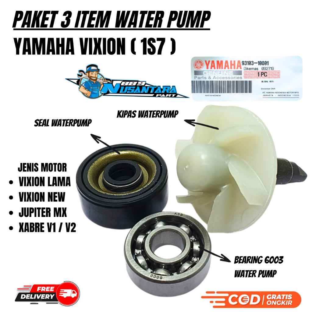 Jual PAKET 3ITEM SEAL WATERPUMP+BEARING 6000+KIPAS WATERPOMP VIXION OLD NEW JUPITER MX XABRE V1 ...