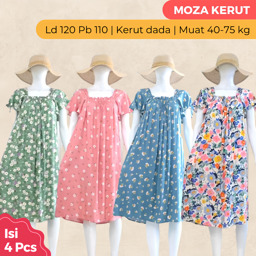 Jual Daster Moza ISi 4 Kerut Dada Ld 120 Bahan Rayon Adem Motif Viral ...