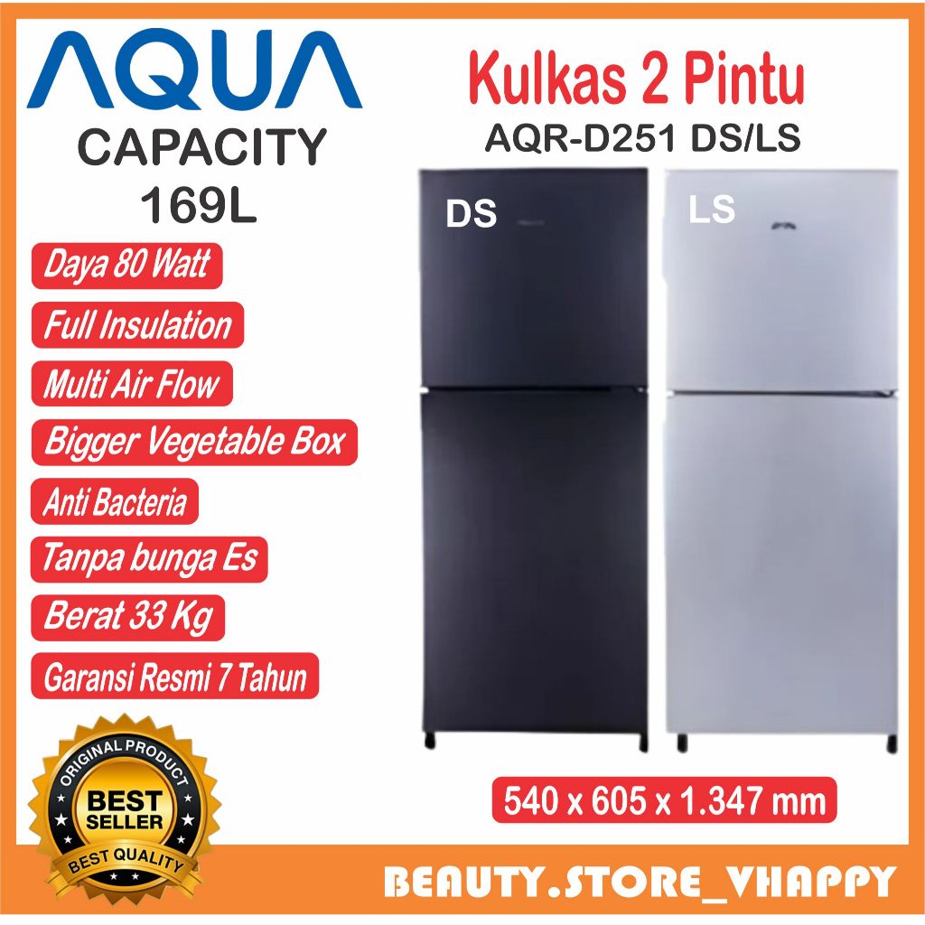 Jual KULKAS AQUA 2 PINTU TANPA BUNGA ES AQR 251 DG/SG/DS GARANSI RESMI ...