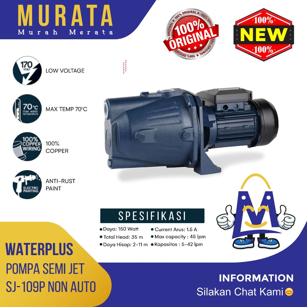 Jual Waterplus - Pompa Air Semi Jet Pump Sumur Dangkal Sj 109 P 109P ...