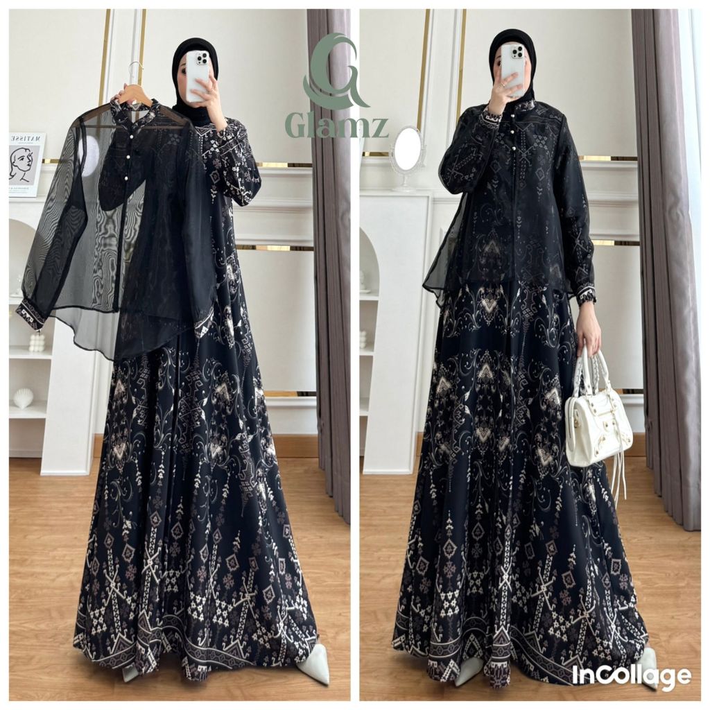 Jual Azkia by glamz gamis set outer organza original glamz gamis glamz ...