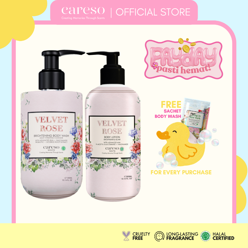 Jual CARESO - Velvet Rose Bath Duo (Body Wash + Body Lotion) | Shopee ...