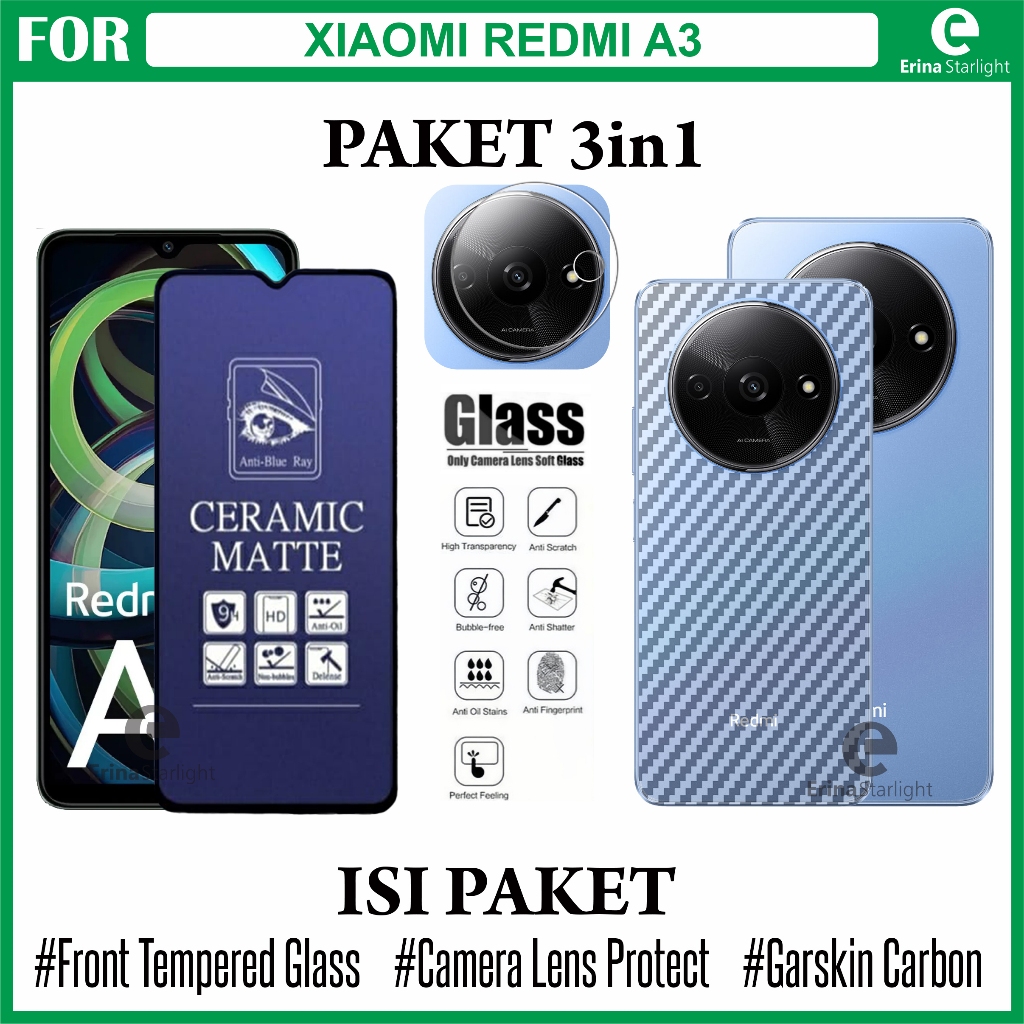 Jual Paket 3in1 Tempered Glass Xiaomi Redmi A3 A5 Free Pelindung Camera + Garskin Carbon 3D ...