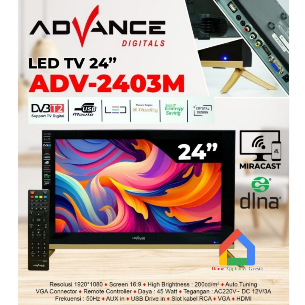 Jual Advance Digital LED HD TV TVD ADV 2403 M / ADV-2403M USB Movie 24inch HDMI VGA | Shopee ...
